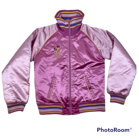 Disney | Jackets & Coats | Disney Tinker Bell Pink Satin Varsity Jacket ...